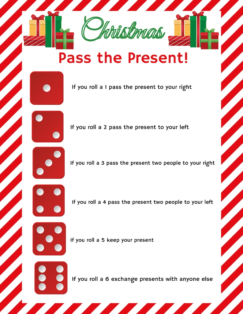 Christmas Games, Christmas Digital Games, Pass the Present Dice Game ...