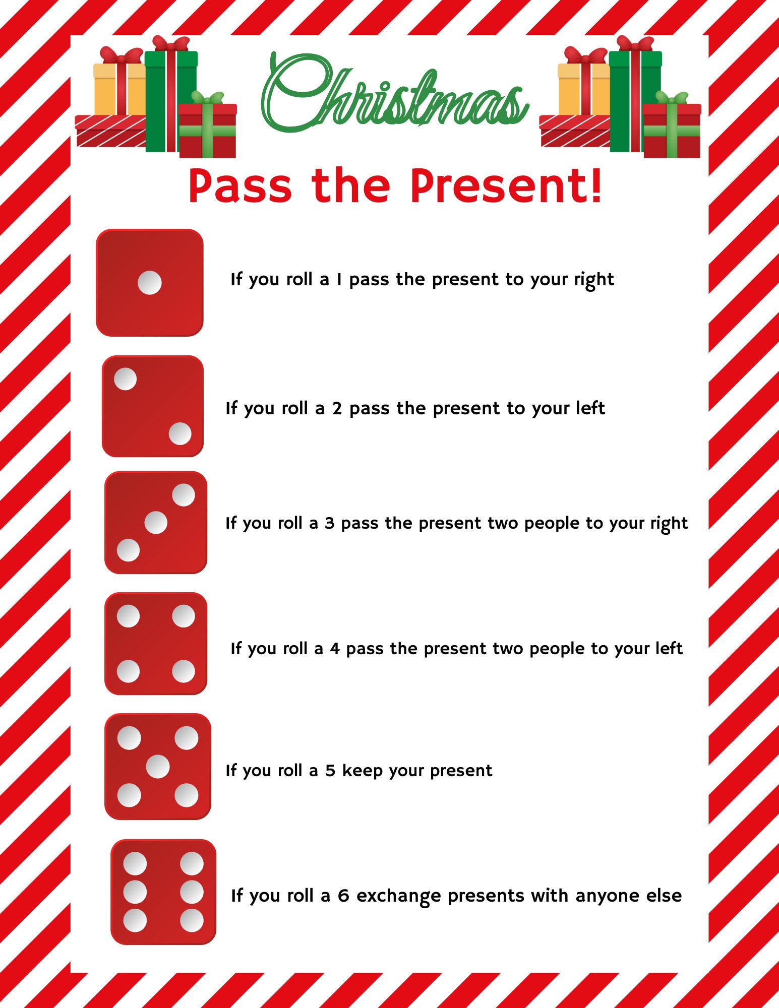 Christmas Games, Christmas Digital Games, Pass the Present Dice Game ...