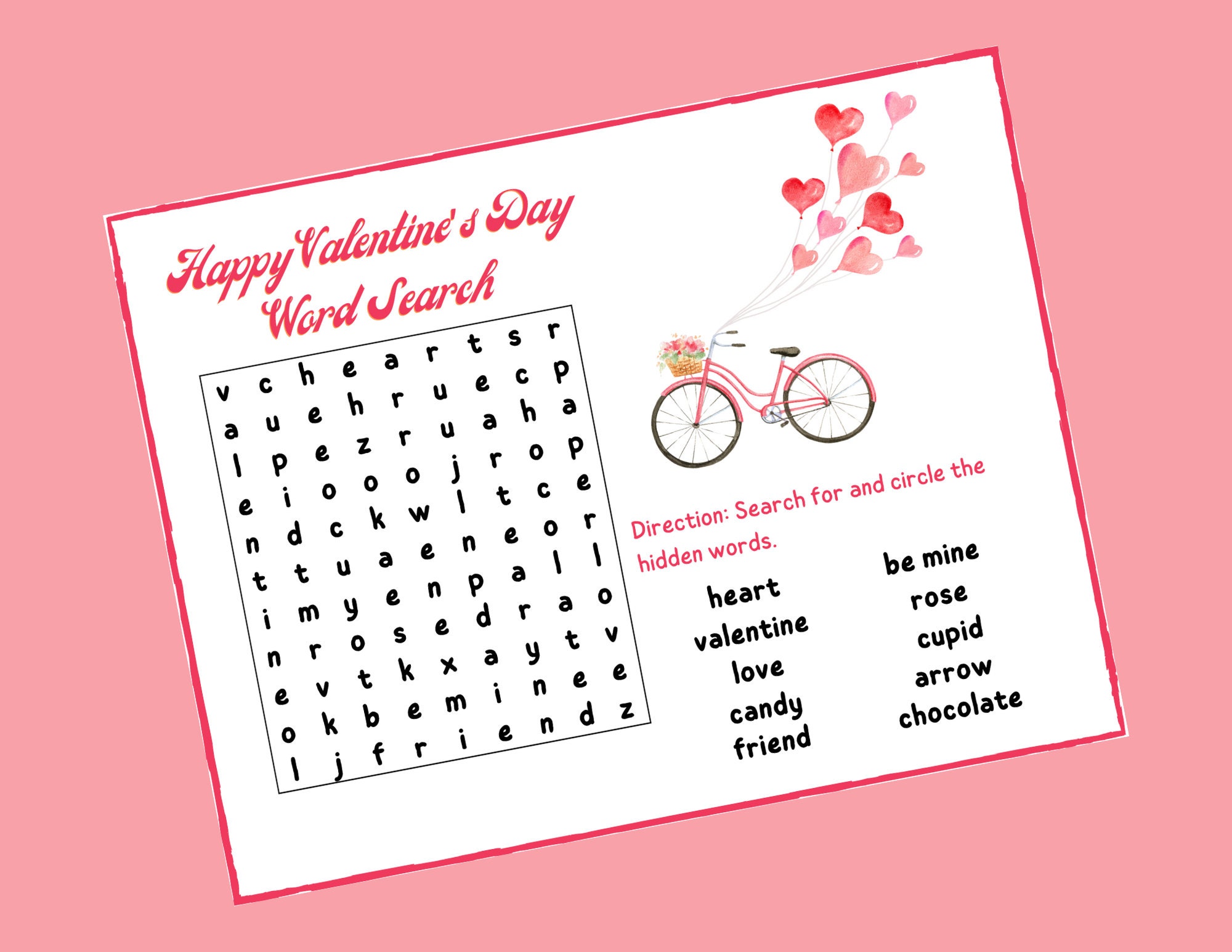 Valentines Day Game Printable Game Word Search Valentine Activity Kids ...