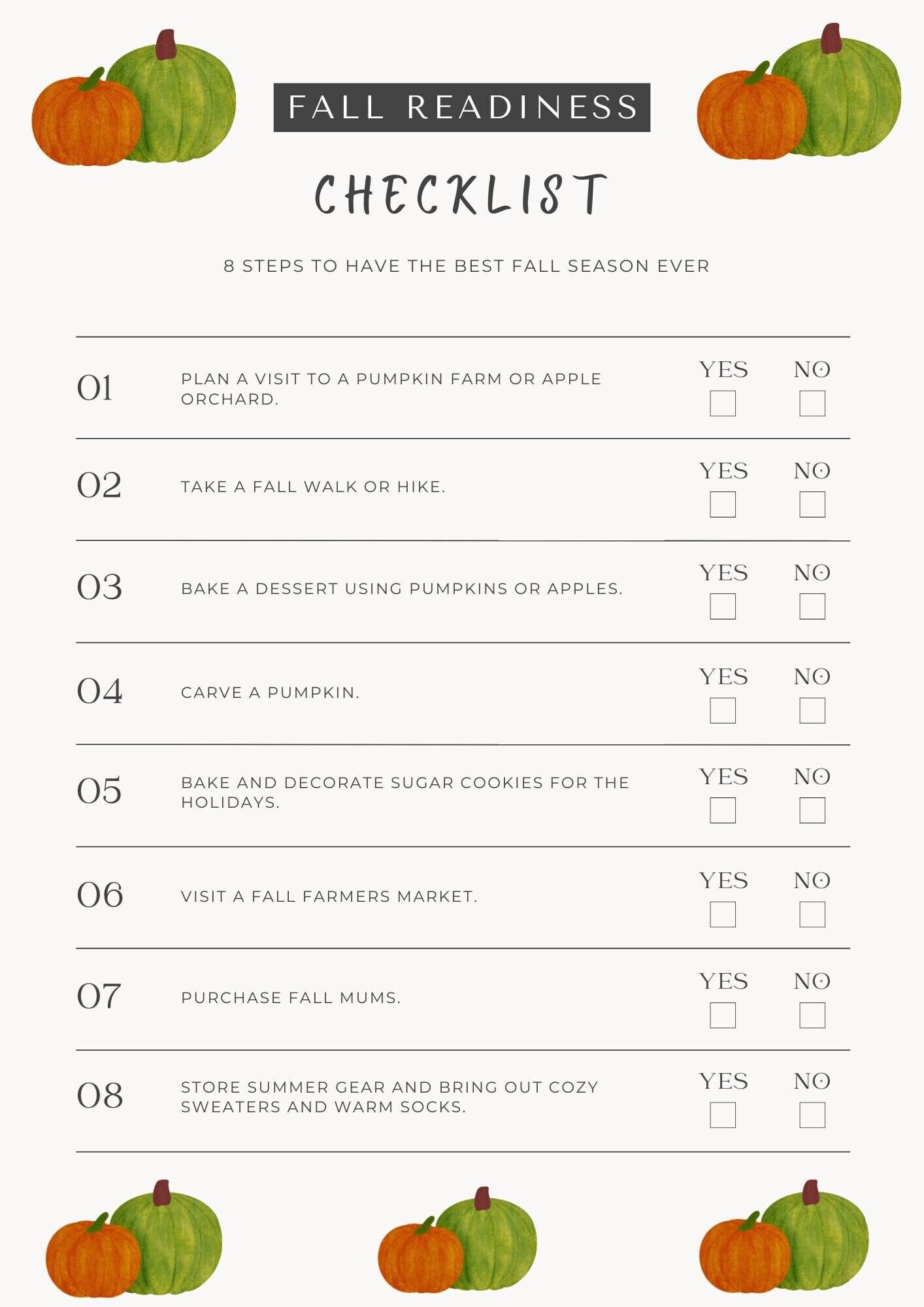 Fall Checklist Fall Readiness List Checklist to Do List Digital Fall ...