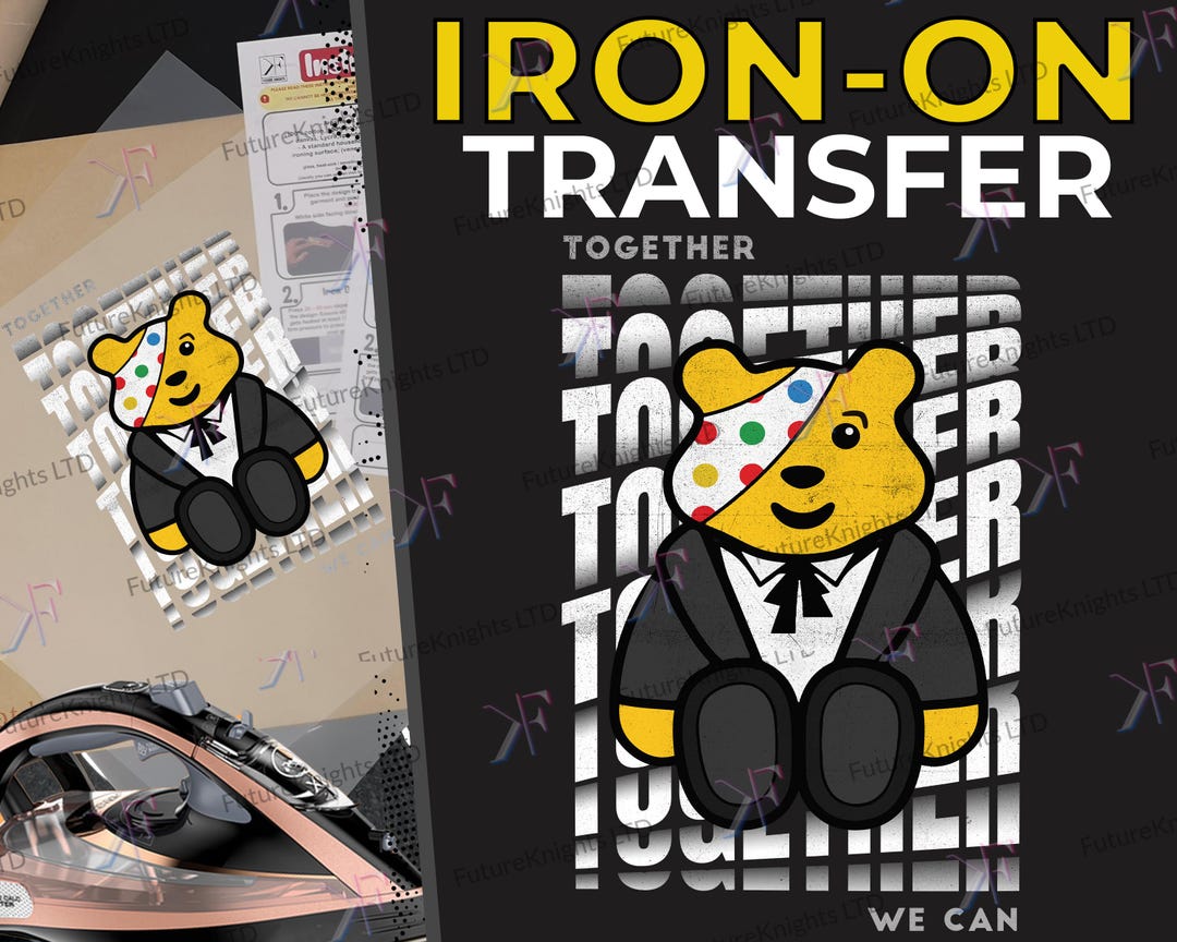 Pudsey Bear in Suit Iron on Transfer Sticker, Spotty Day 2024 Heat ...