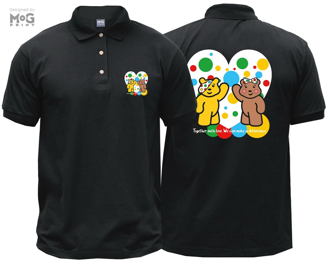 Pudsey Bear Print Polo Shirt Children in Need Lovely Bear Pair Spotty ...