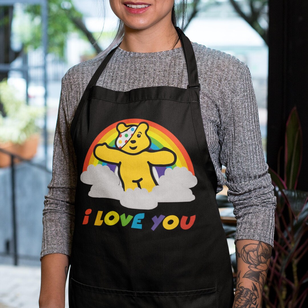 Rainbow Pudsey Bear I Love You Apron, Colourful Apron Him Her, Spotty ...
