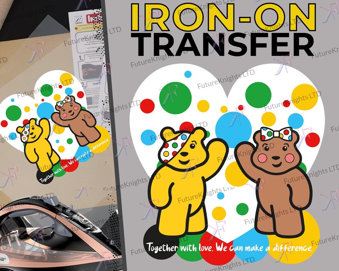 Children in Need Iron on Transfer DIY Tshirt, Yellow Brown Pudsey Bear ...