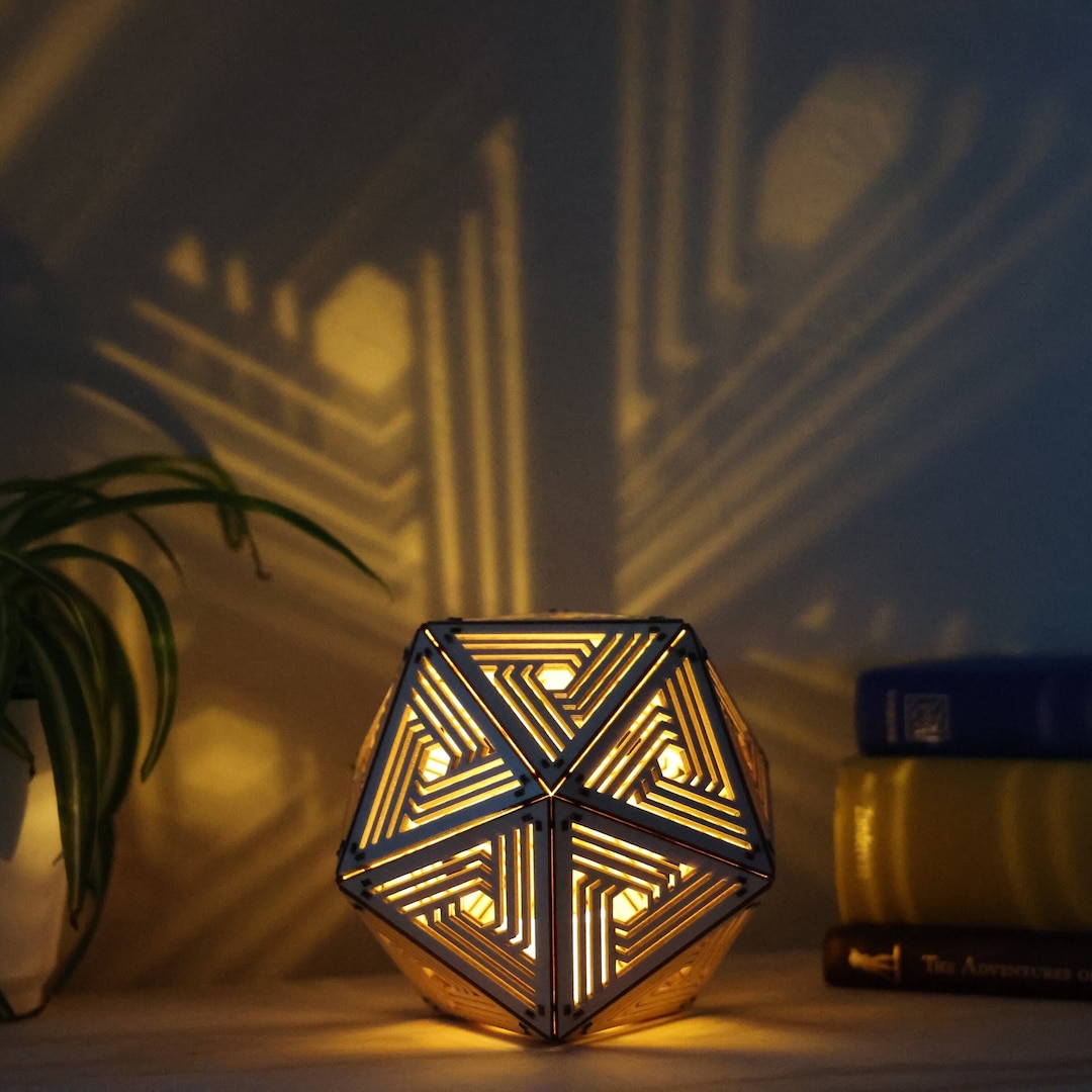 Geometric Shadow Lamp: Modern D20 Wooden Night Light - Etsy