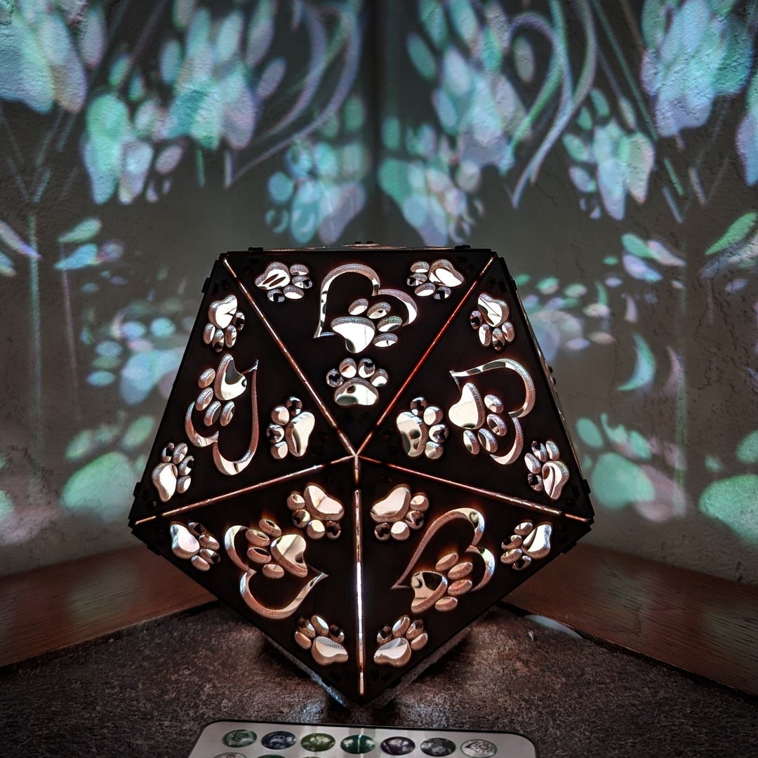 Paw Print LED Lamp: Geometric Wooden Dog Lover Light - Etsy