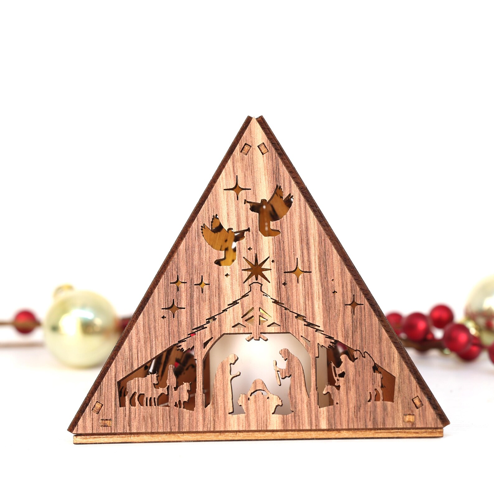 Lighted Wooden Nativity: Cordless Christmas Night Light, Christmas ...