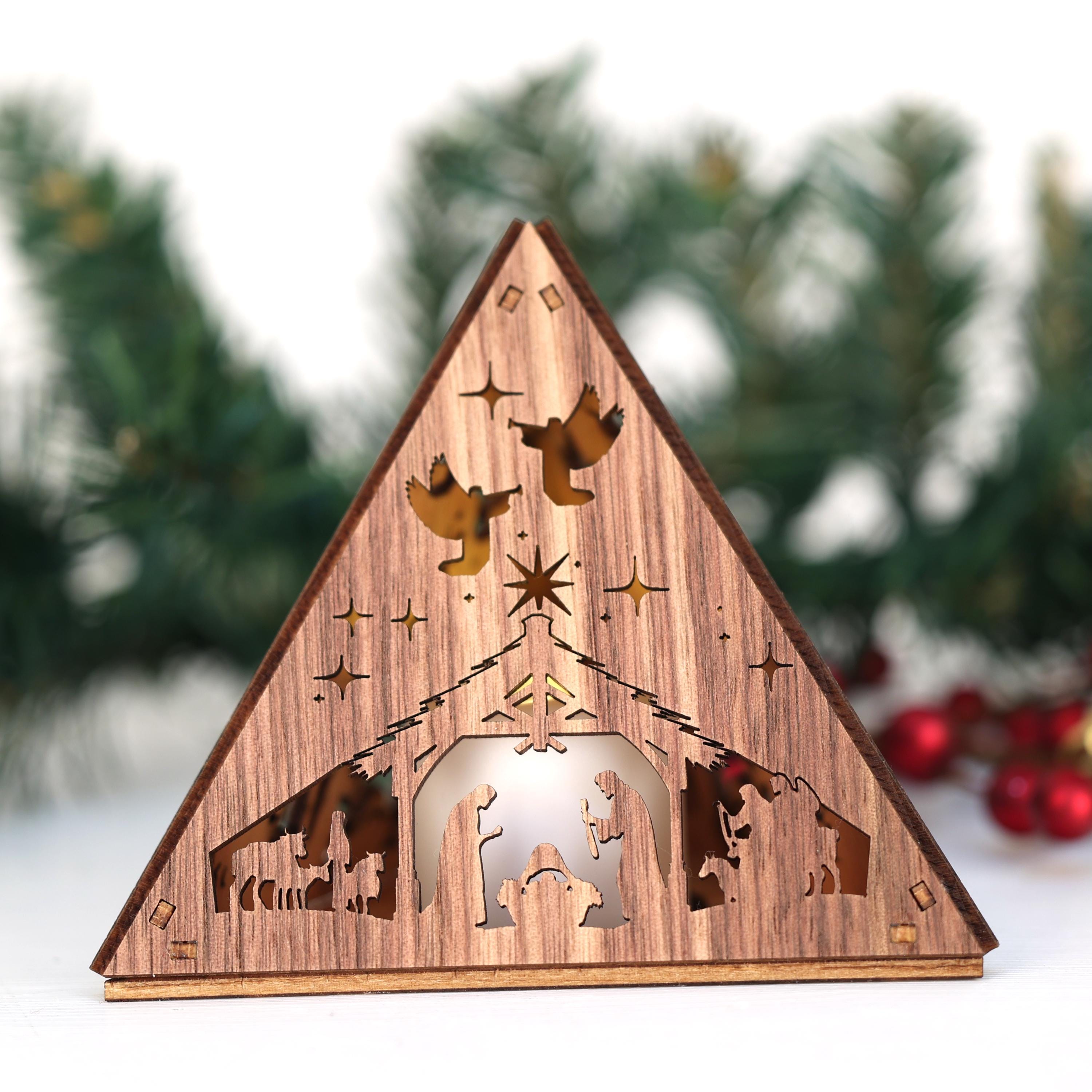 Lighted Wooden Nativity: Cordless Christmas Night Light, Christmas ...