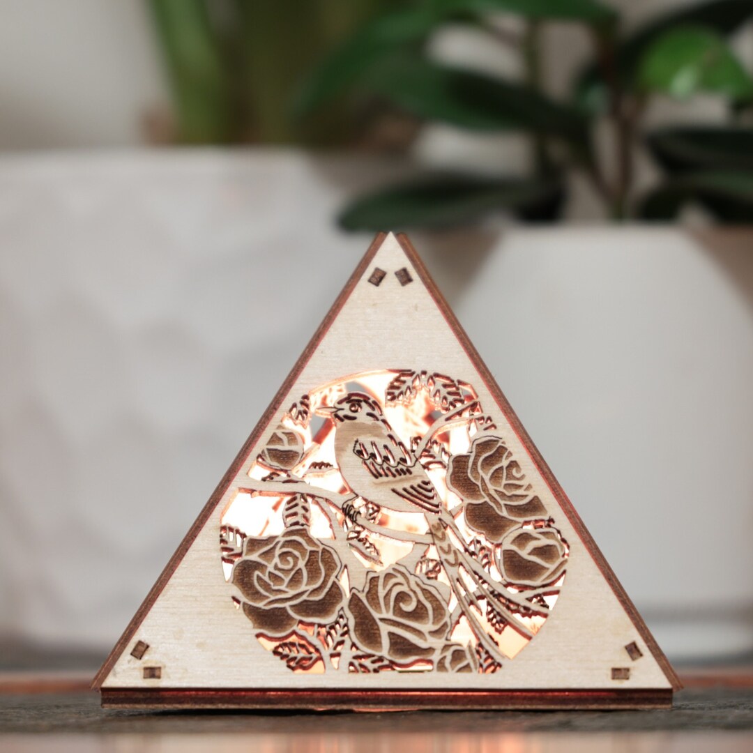 Scissortail Bird & Rose Wood Pyramid Cordless Nightlight, RGB Bird ...