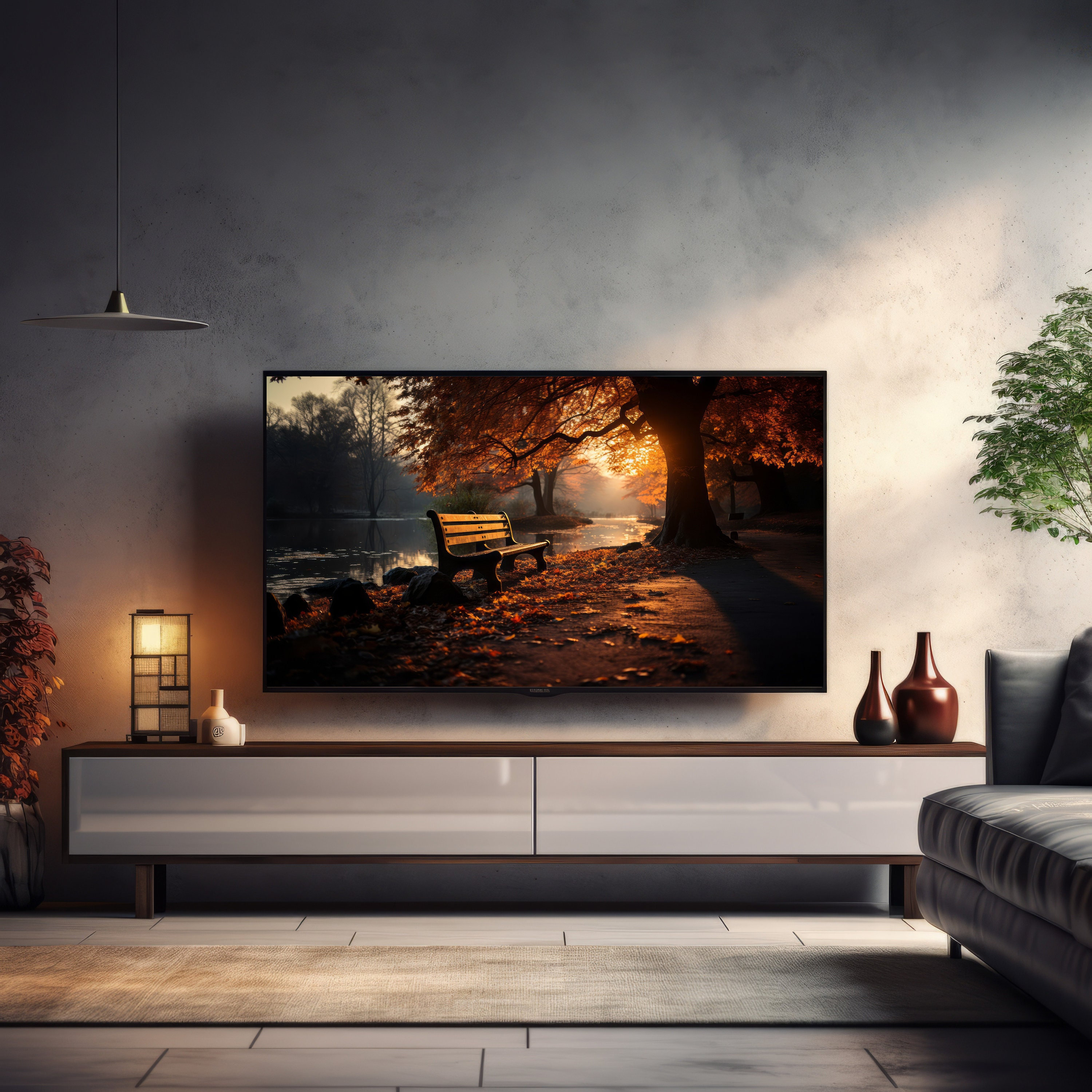 Fall TV Frame Art and Digital Download; Autumn Park Bench - Etsy