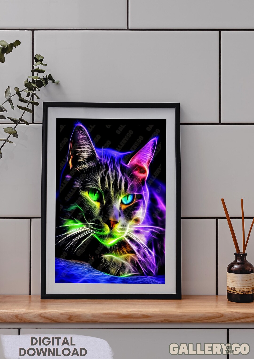 Beautiful Airbrushed Fluorescent Cat, Colorful Electric Neon, Digital ...
