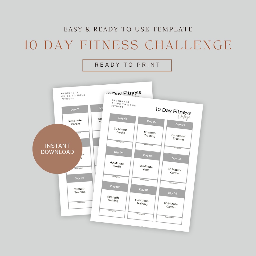 Printable 10 Day Beginners Fitness Challenge Ten Day Fitness Plan Home ...