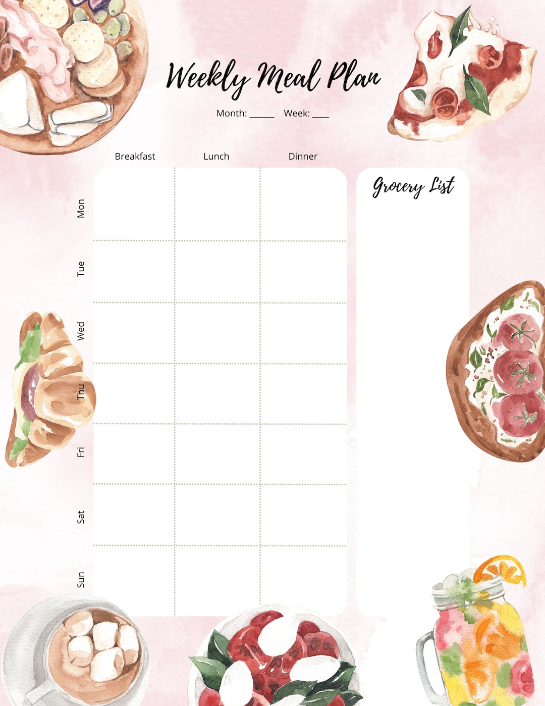 Illustrated Food Weekly Meal Planner - Etsy