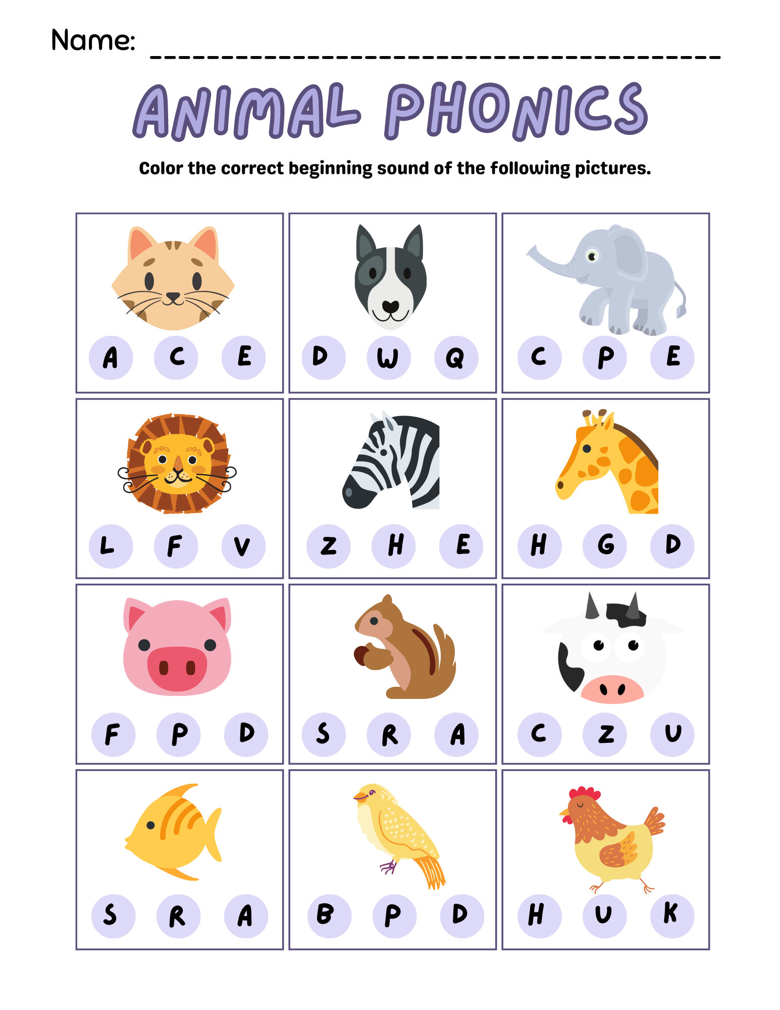 Beginner Phonics Animal Names Worksheet for Preschool - Etsy