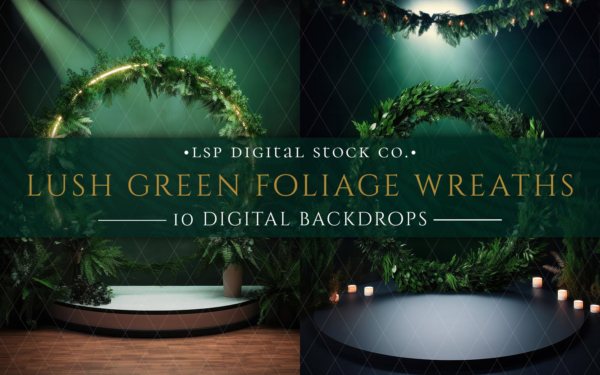 10 Lush Green Foliage Wreaths Digital Backdrops for Portraits for ...
