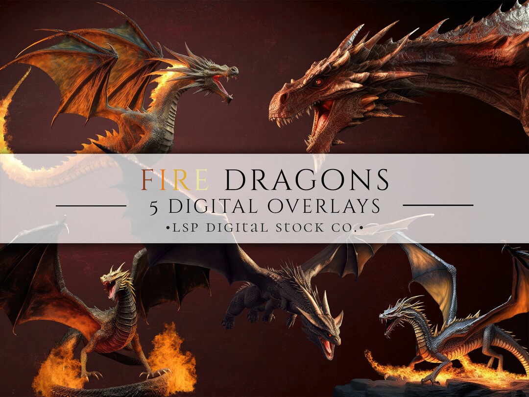 Fire Dragons 5 Digital Overlays, Fantasy Overlays, Magical, Digital ...