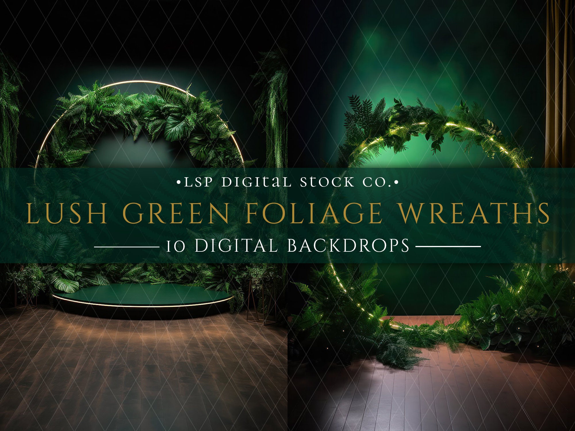 10 Lush Green Foliage Wreaths Digital Backdrops for Portraits for ...