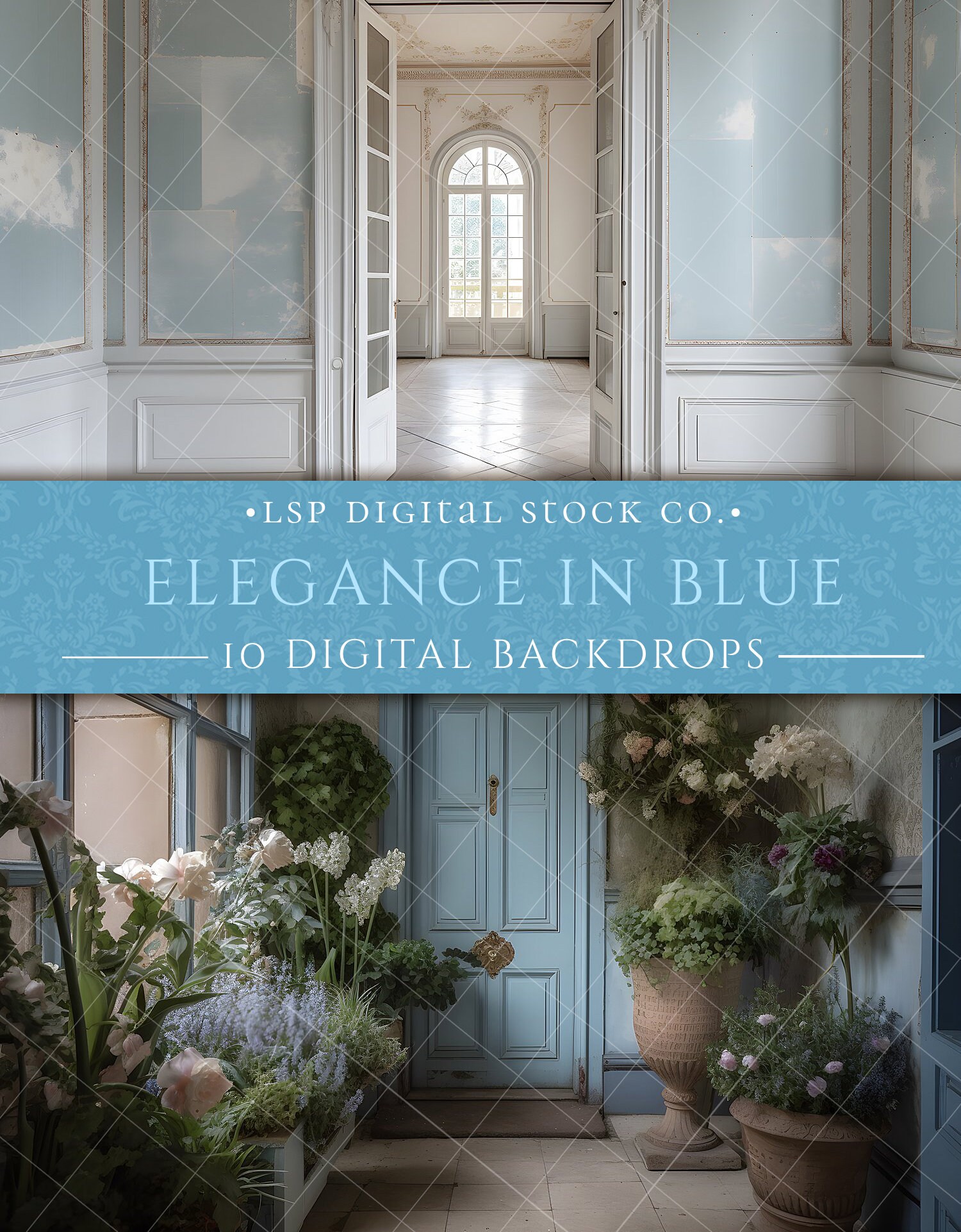 10 Elegance in Blue Digital Room Backdrops for Portaits for Photography ...