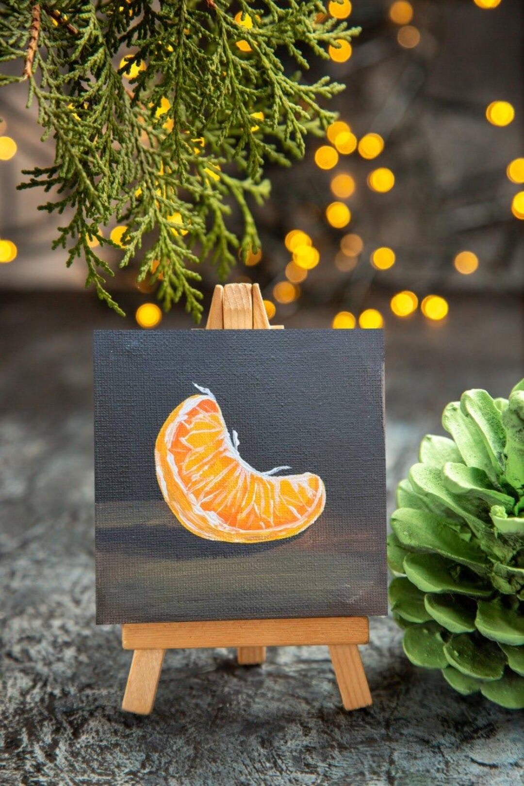 Hand-painted Acrylic Tangerine Slice Mini Canvas – Fruit-themed Wall ...