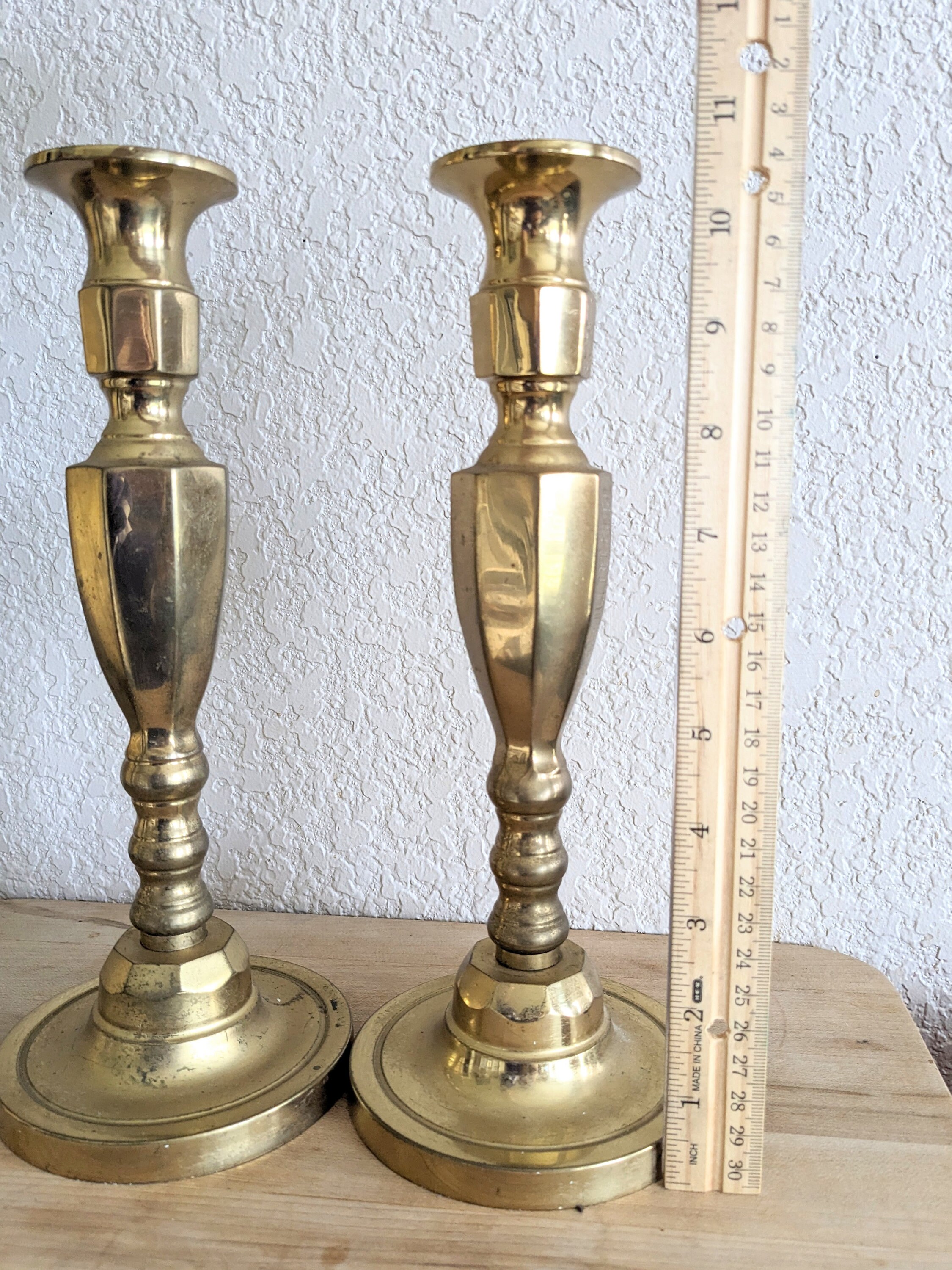 Vintage Large Brass Candlestick Holders Set of Two Gold Candle Stick ...