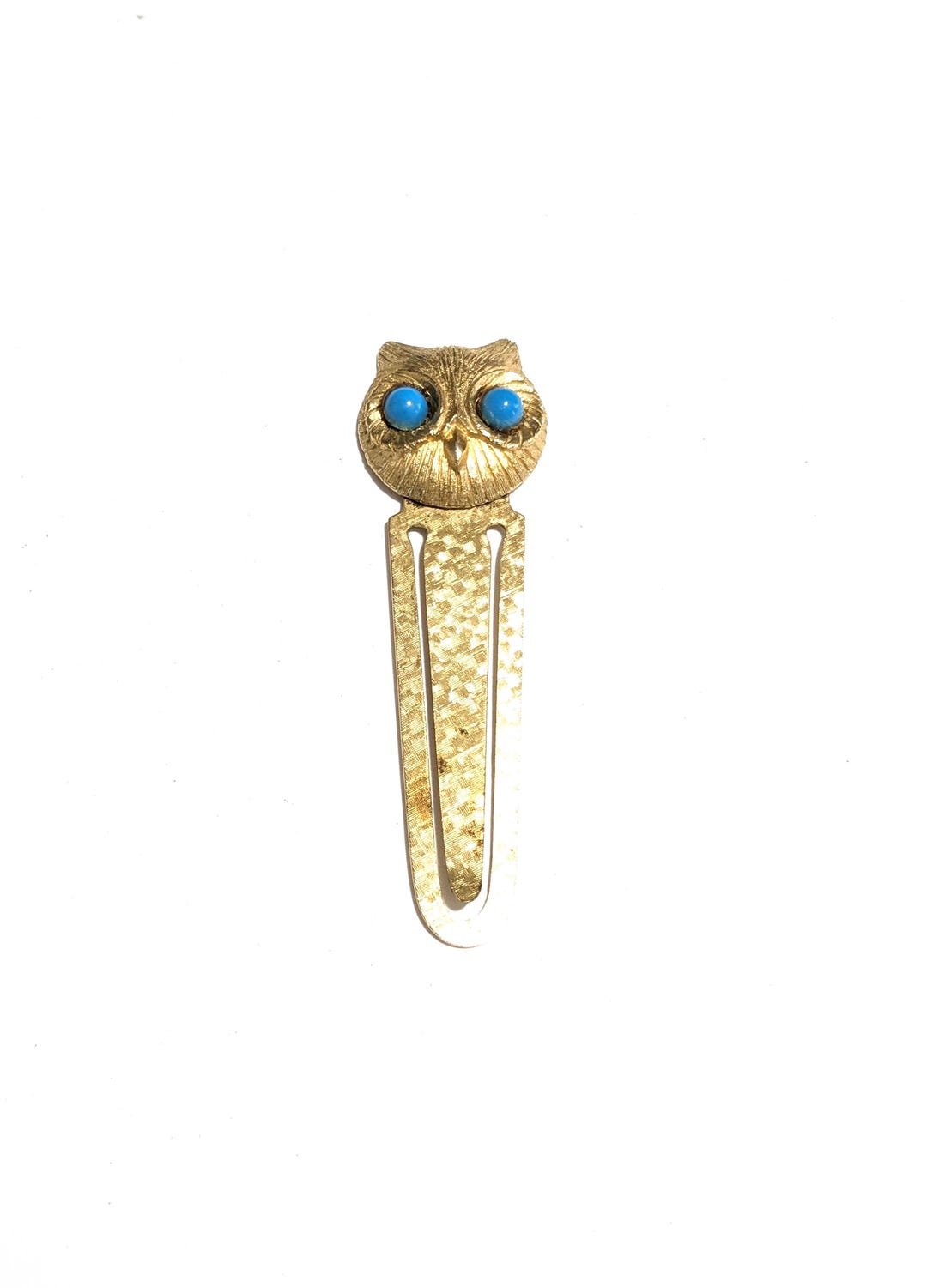Vintage Florenza Owl Bookmark Gold Tone Faux Turquoise Blue Eyes Metal ...