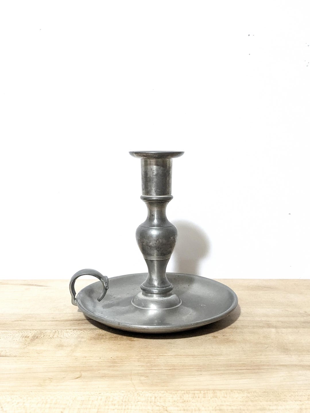 Vintage Pewter Chamberstick Candlestick Candle Holder Thumb Loop Silver ...