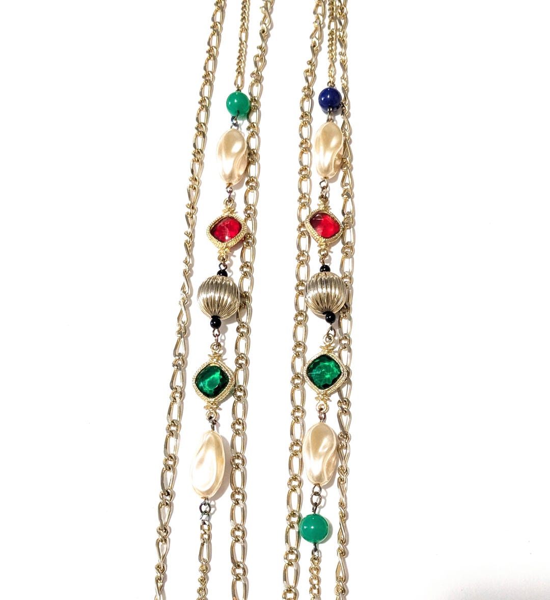 Vintage MCM Necklace Multi Strand Long Layered Chains Gold Tone Faux ...