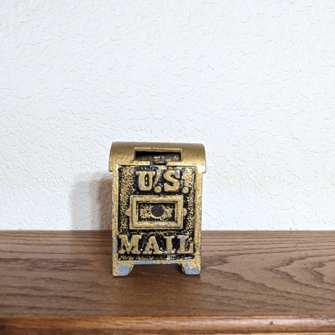 Vintage US Mailbox Coin Bank Gold Cast Iron Very Heavy MCM Figurine - Etsy
