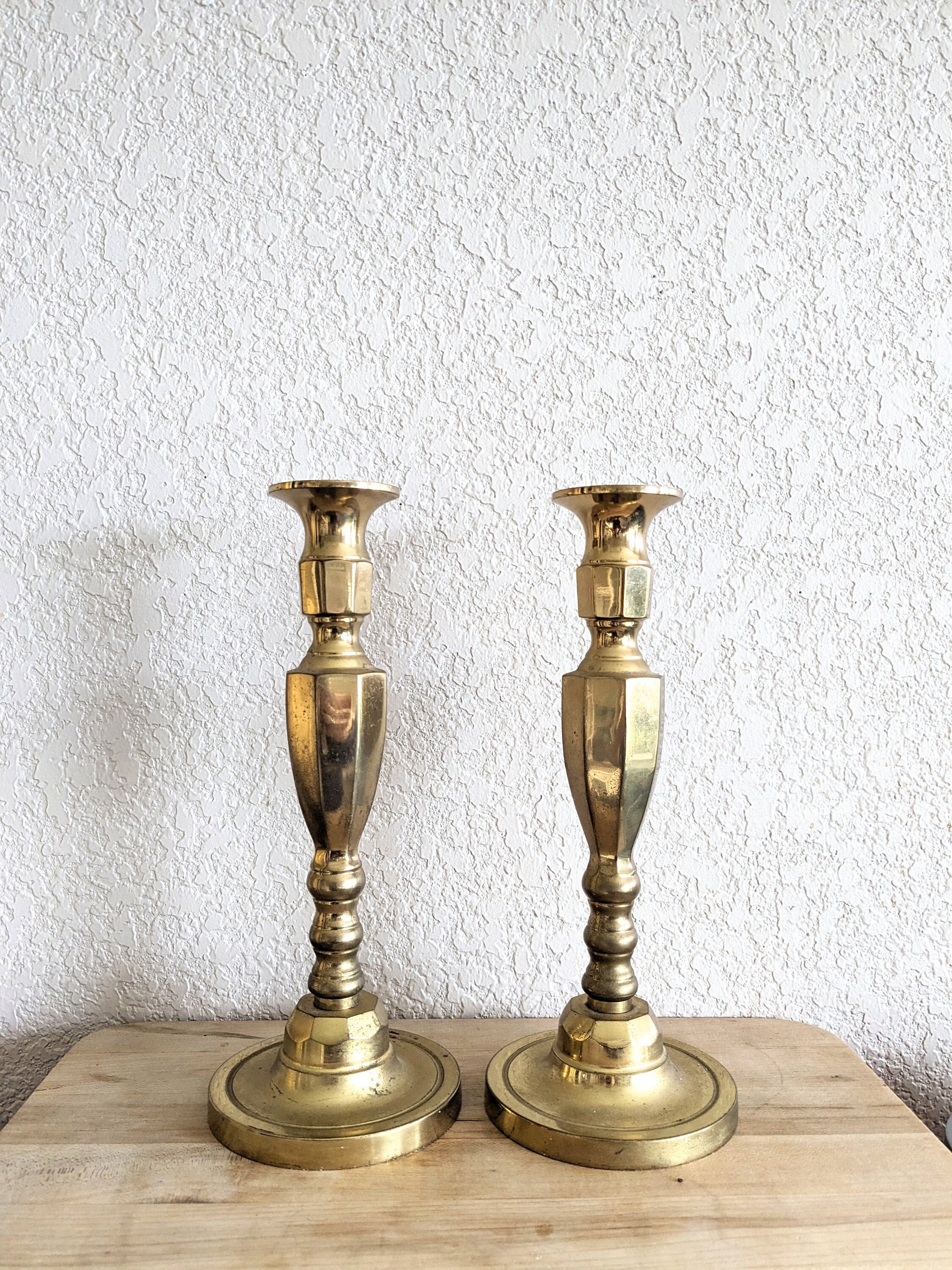 Vintage Large Brass Candlestick Holders Set of Two Gold Candle Stick ...