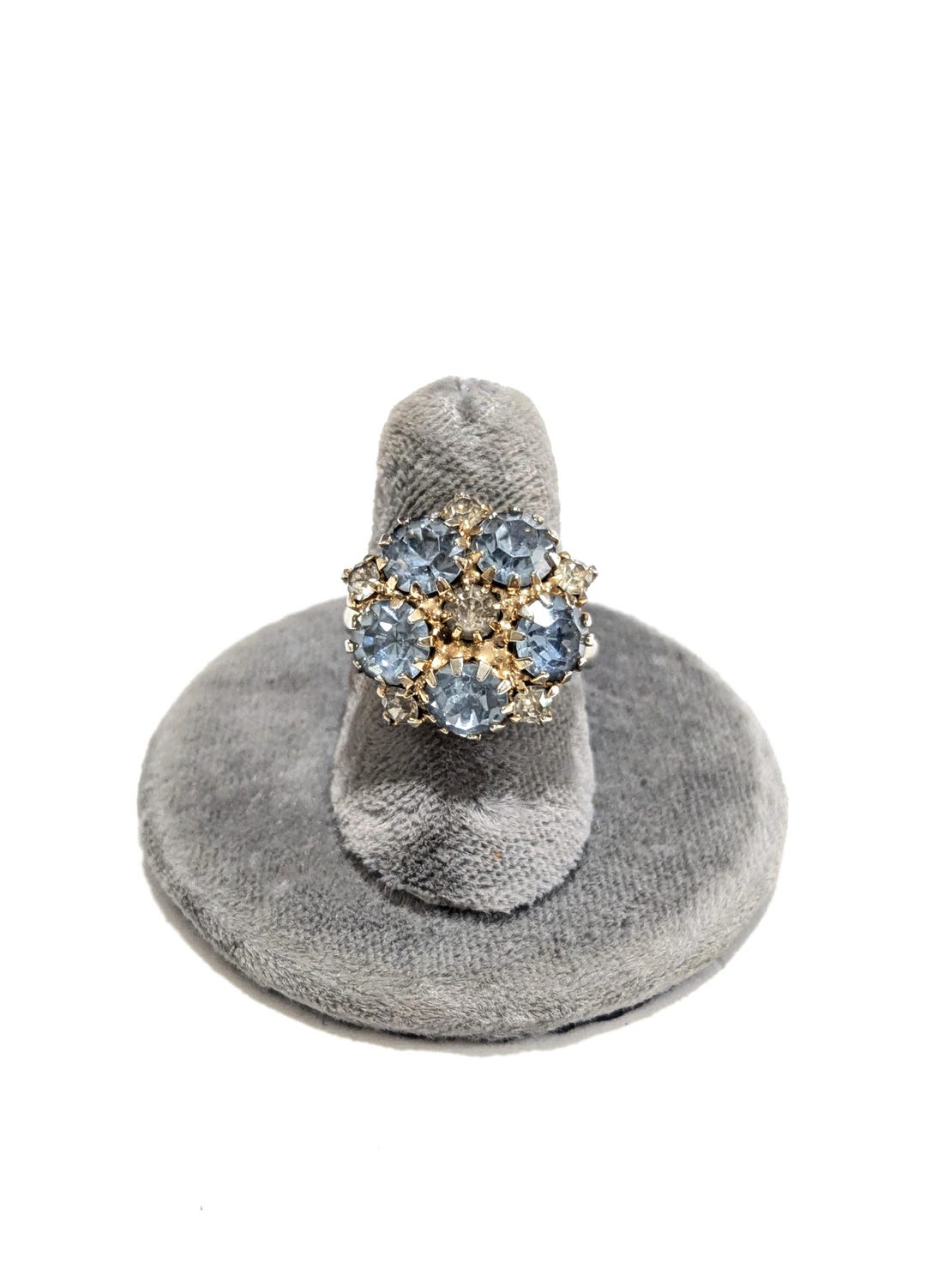 Vintage MCM Ring Blue Rhinestone Cluster Ring Gold Tone - Etsy
