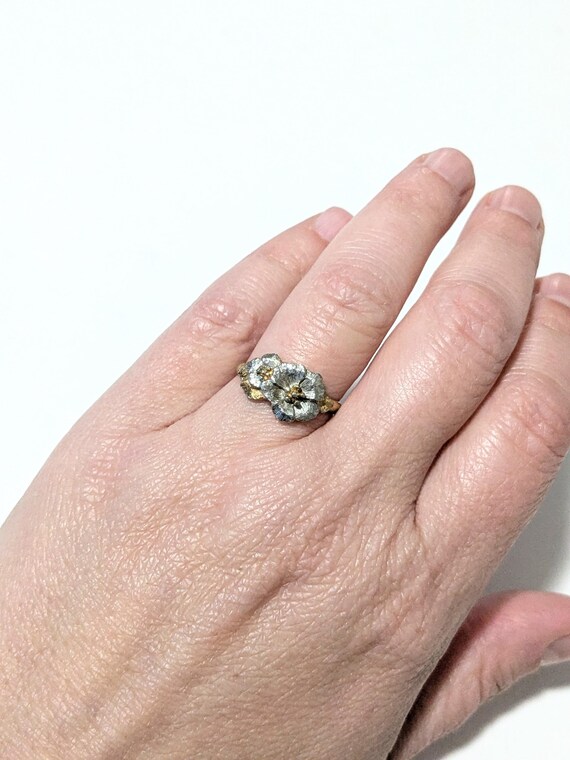 Vintage 80s Avon ring silver tone flower floral pansy… - Gem