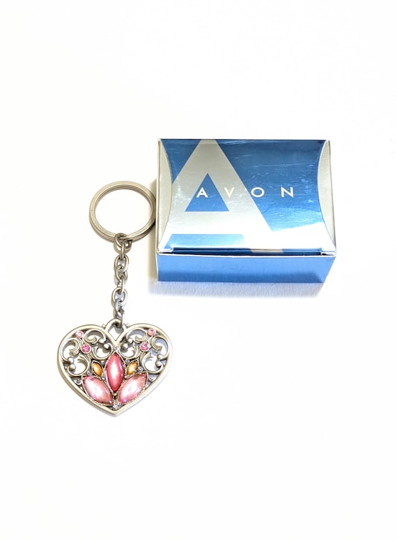 Vintage Avon key chain Y2K filigree heart pink rhines… - Gem