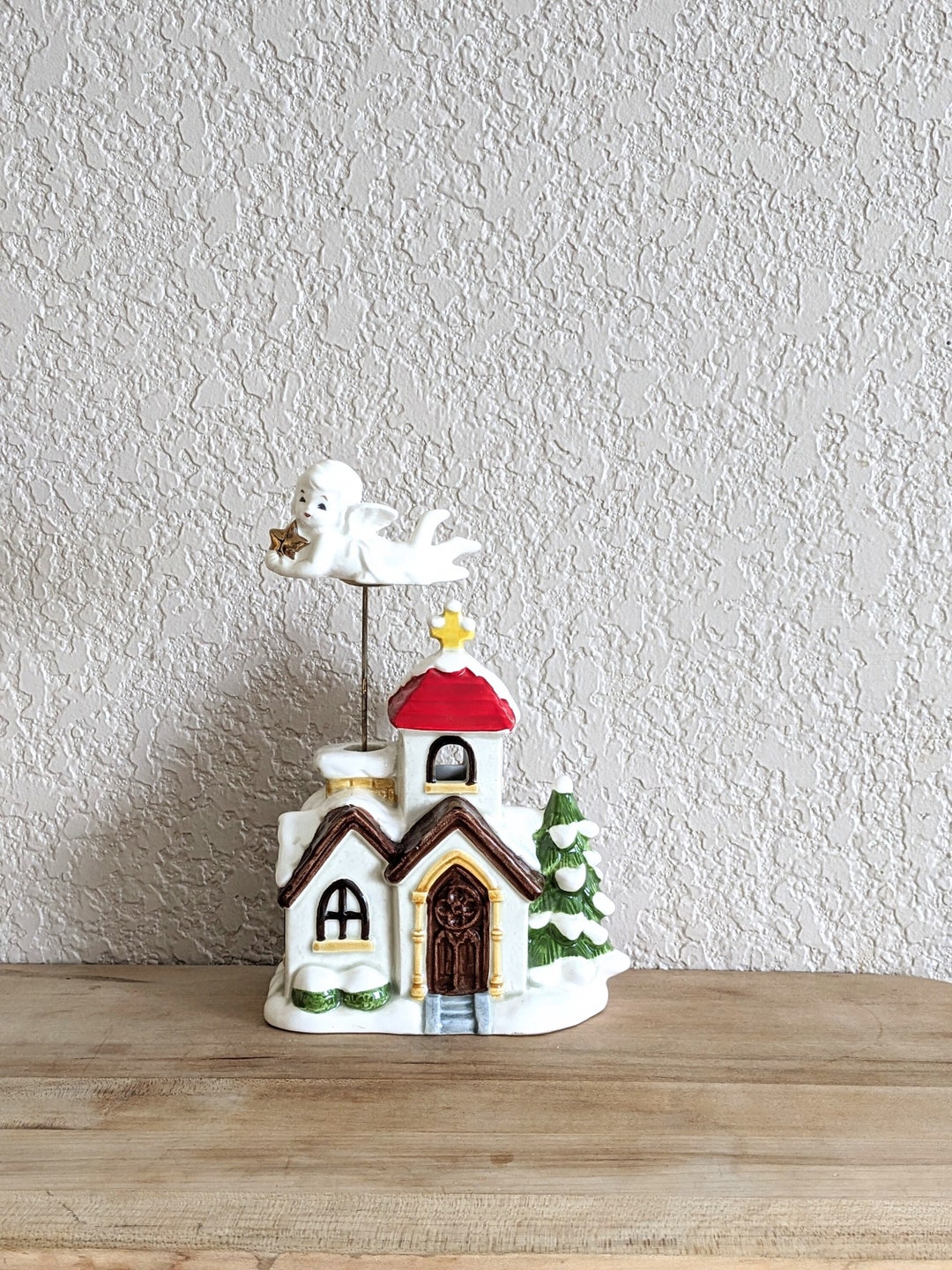 Vintage Ceramic Christmas Church Music Box With Flying Angel Joy to the ...