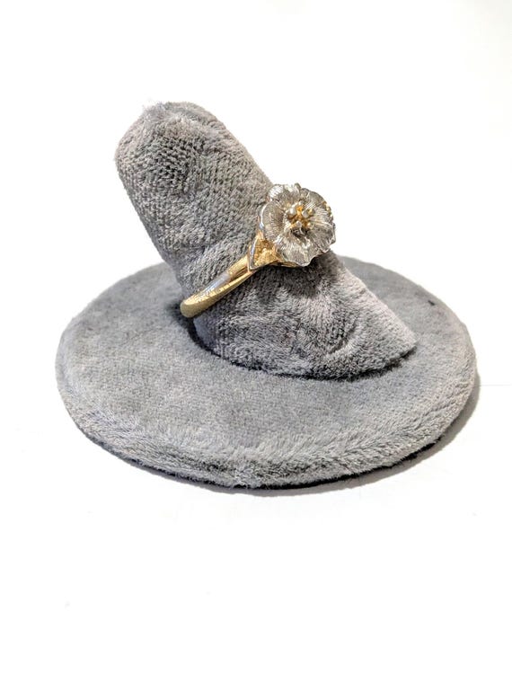 Vintage 80s Avon ring silver tone flower floral pansy… - Gem