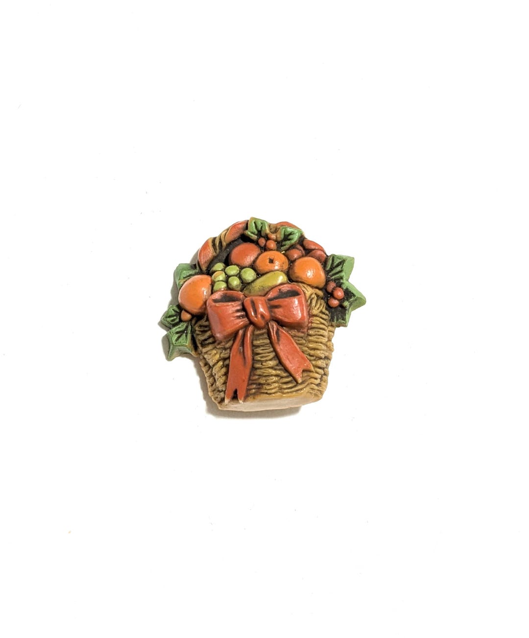 Vintage Hallmark Christmas Pin Fruit Basket With Red Bow Thanksgiving ...