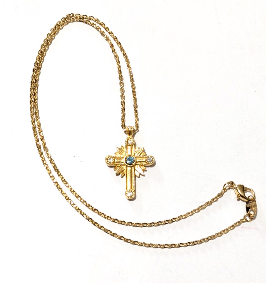 Vintage 90s Avon Cross Necklace Pendant Gold Tone MCM Sunburst ...