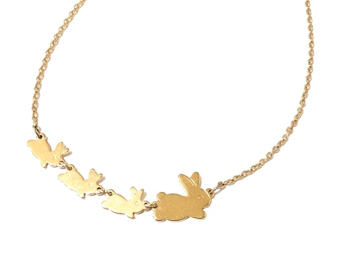 Vintage Avon Bunny Family Necklace 4 Gold Tone Rabbits in a Row Choker ...