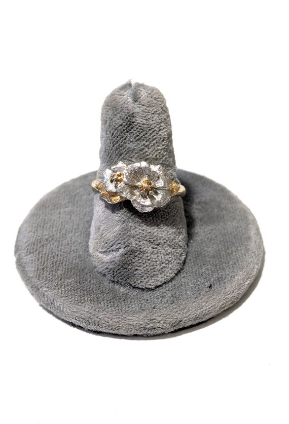 Vintage 80s Avon ring silver tone flower floral pansy… - Gem