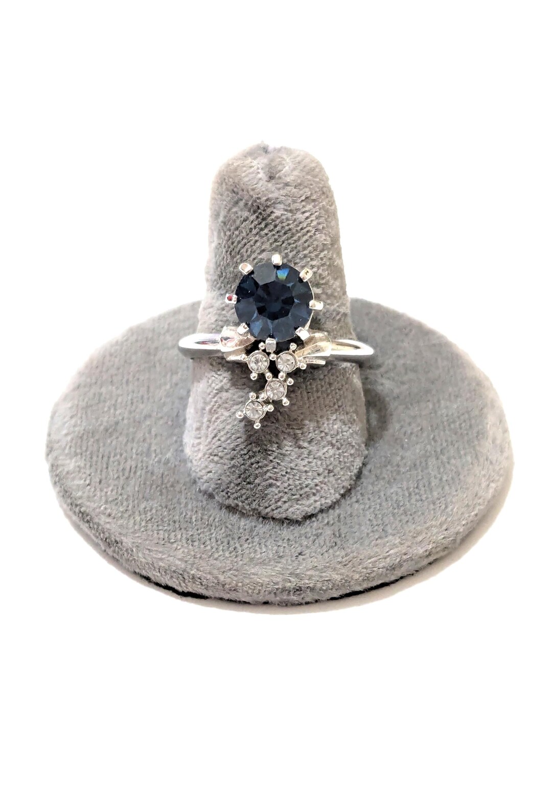 Vintage 1975 Avon Ring Indiglow Faux Sapphire Blue Rhinestone Silver ...