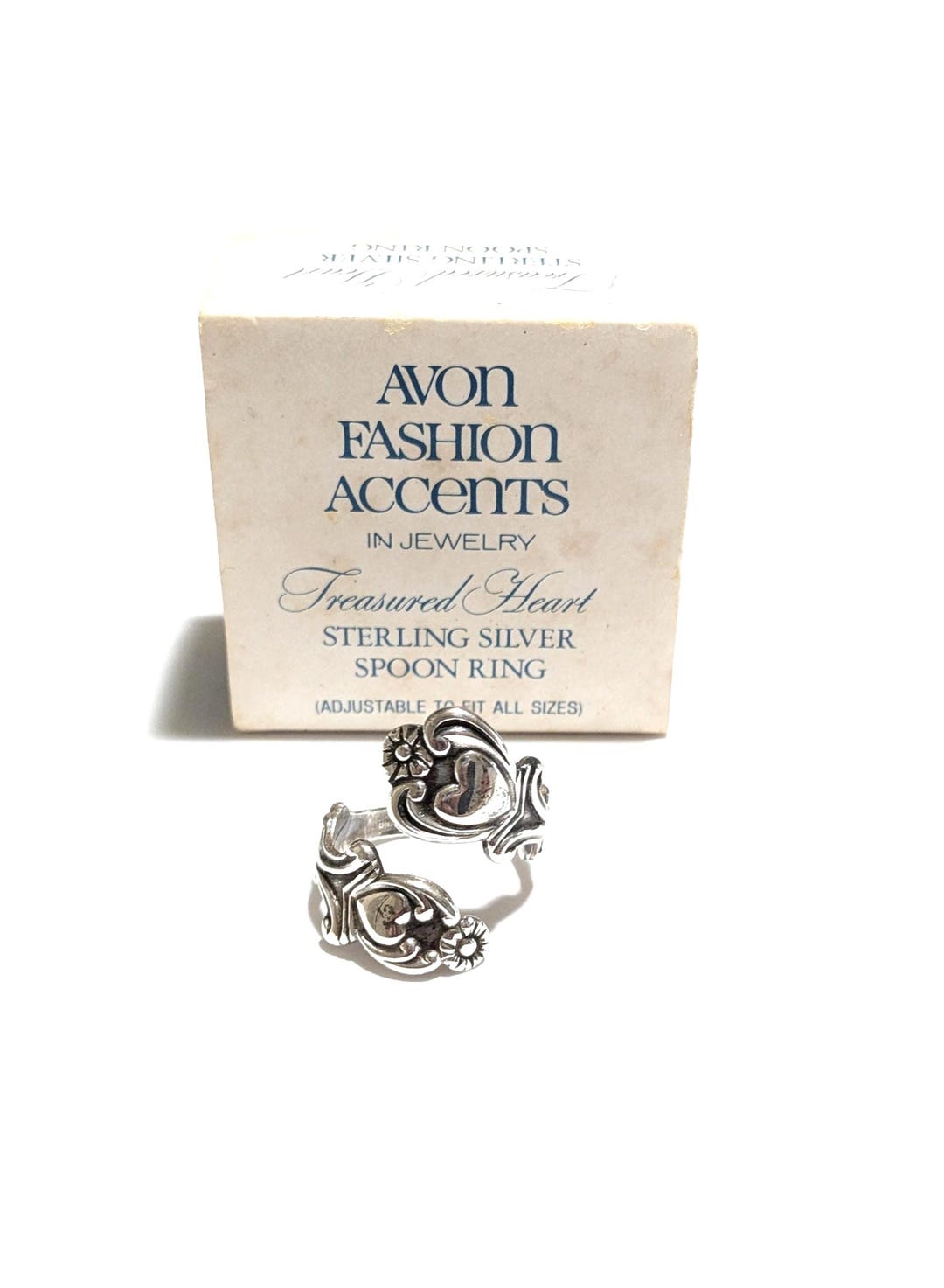 Vintage Avon Treasured Heart Sterling Silver Spoon Ring 1975 Victorian ...