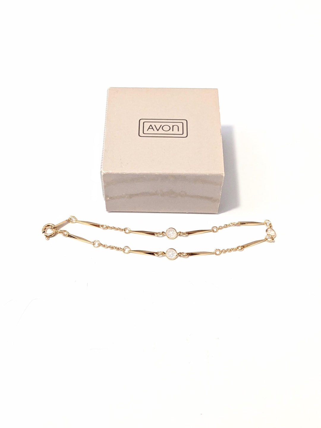 Vintage 80s Avon Simulated Diamond Accent Bracelet Gold Tone MCM Mid ...