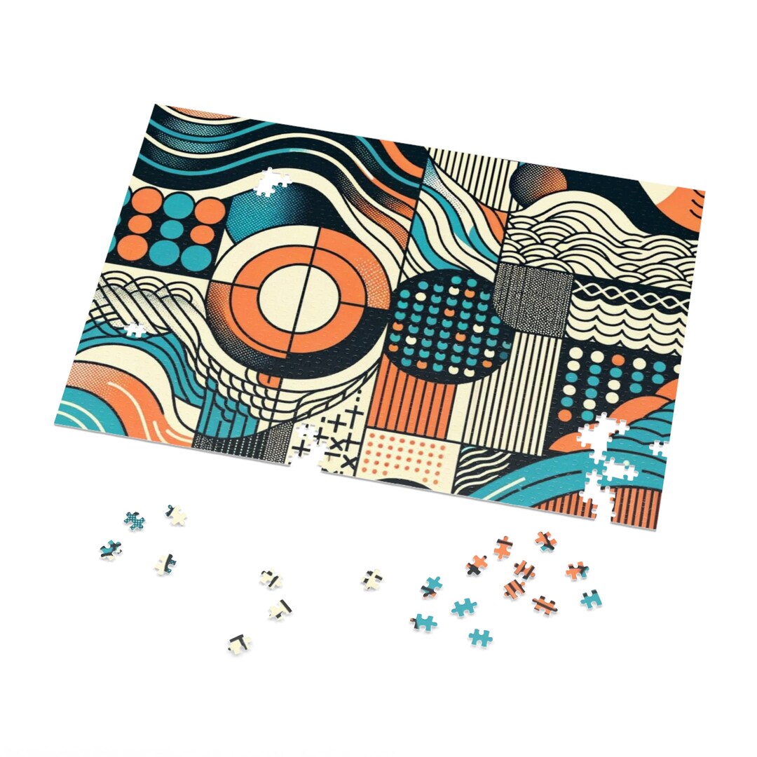 Retro Geometric Shapes Jigsaw Puzzle 30 110 252 500 1000 Piece Etsy