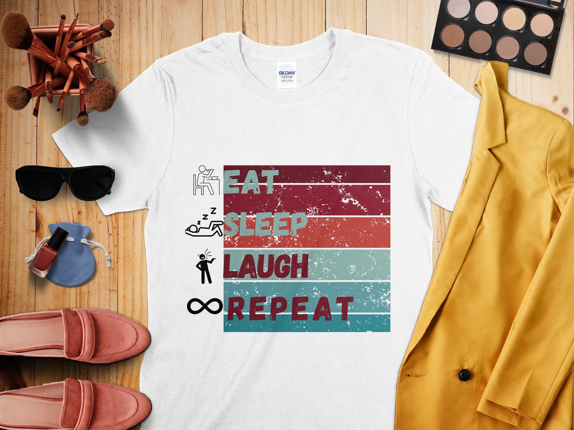 Eat, Sleep, Laugh, Repeat Tee Joy Seeker's Shirt Happiness Gear - Etsy
