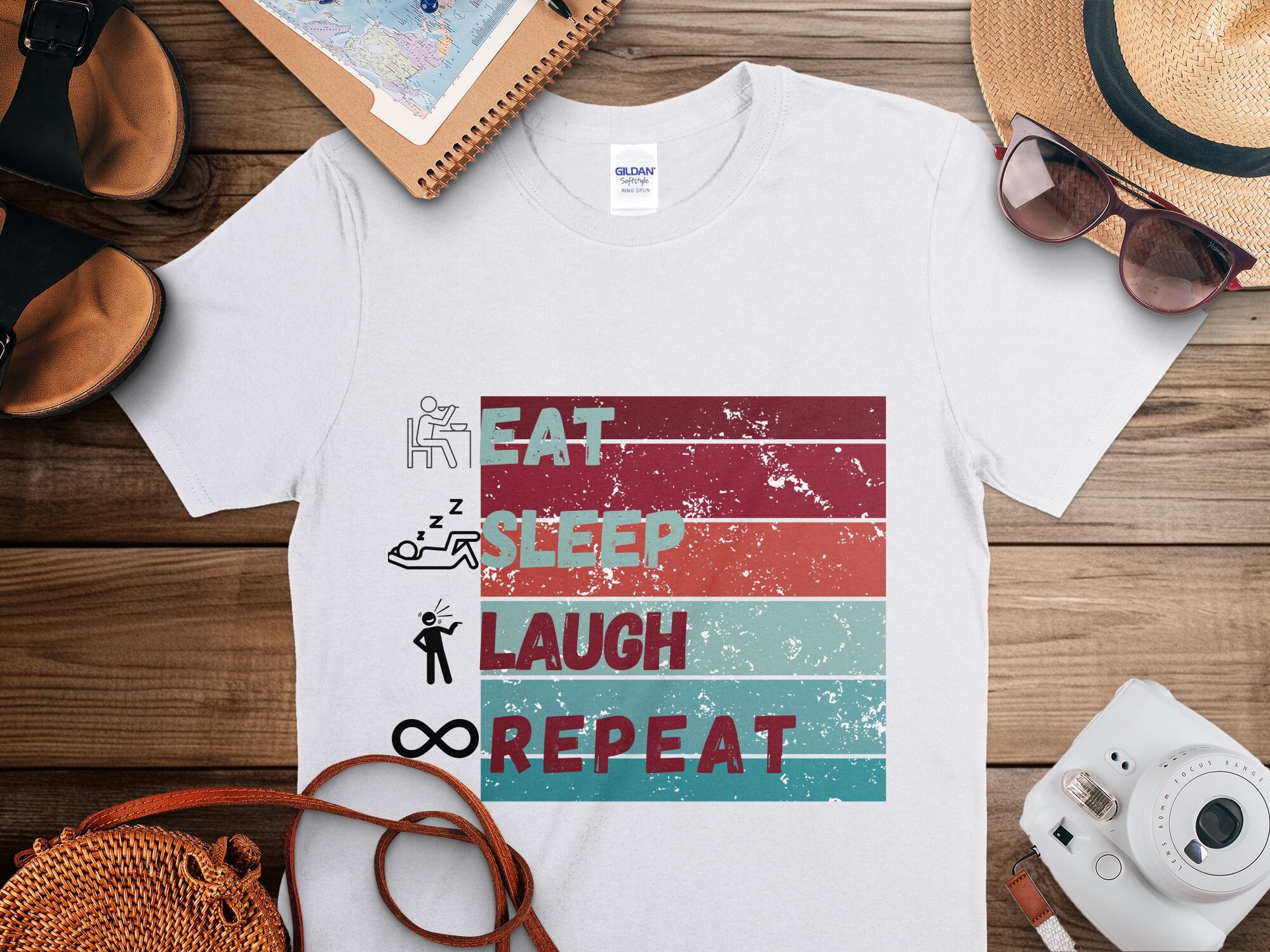 Eat, Sleep, Laugh, Repeat Tee Joy Seeker's Shirt Happiness Gear - Etsy