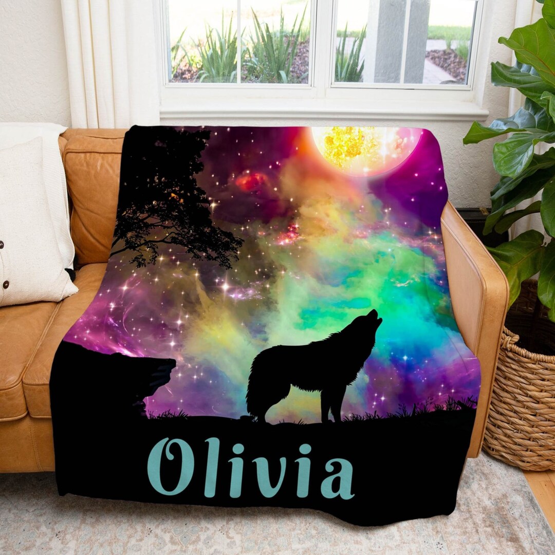 Wolf Gift,milky Way Galaxy Blanket,celestial Blanket,wolf Blanket,wolf ...