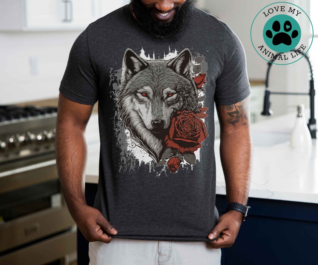 Wolf Shirt Men, Wolf Shirt Womens, Wolf Accessories, Wolf Rose Shirt ...