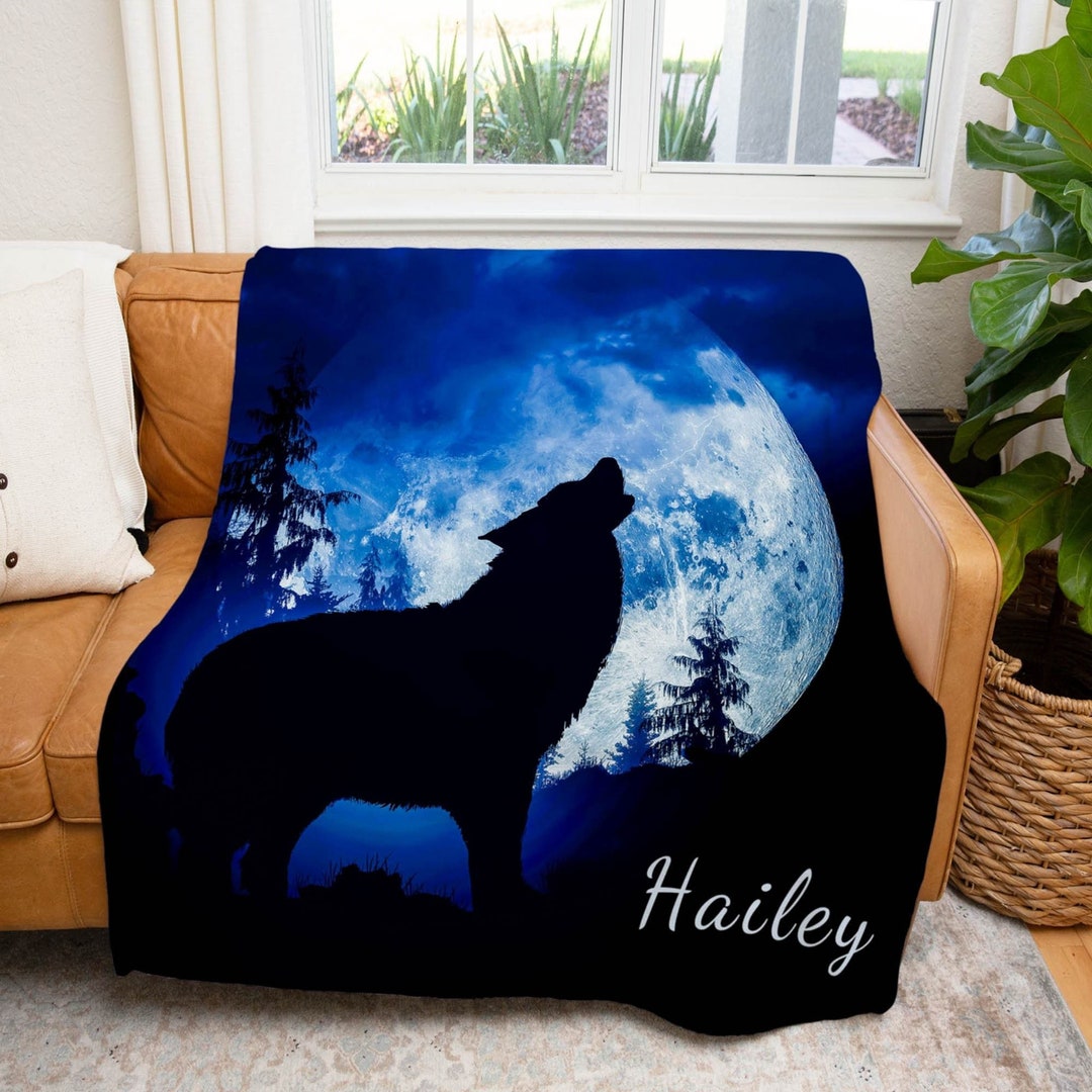 Howling Wolf Moon Wolf Blanket Personalized, Wolf Gifts, Teenage Boy ...