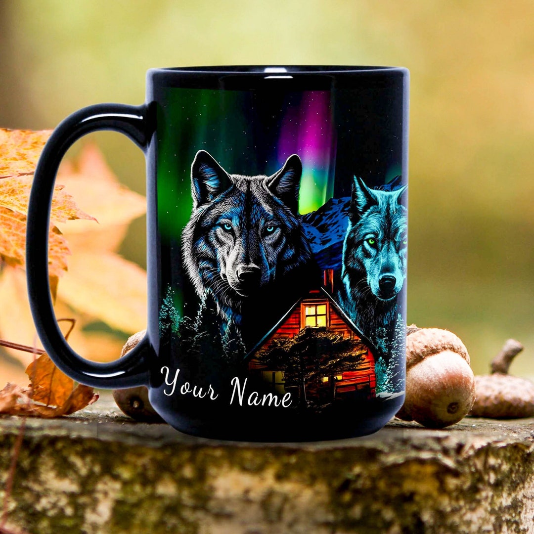 Northern Lights Wolf Mug Cabin Gift, Wolf Gifts for Men Women, Camping ...