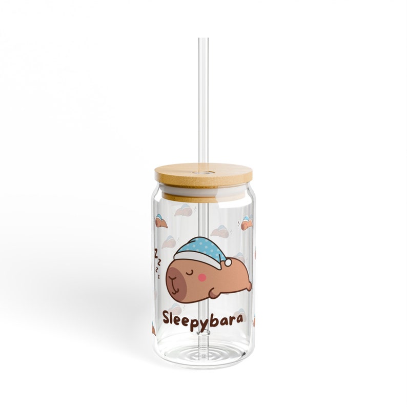 Capybara Glass Cup Sleeping Capybara Pattern Iced Coffee Cup Reusable ...