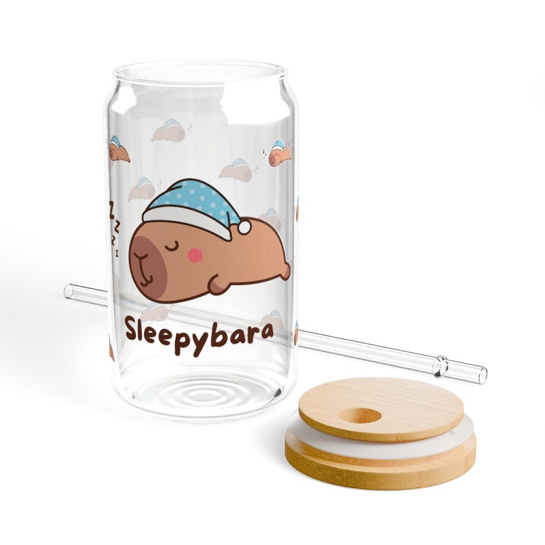 Capybara Glass Cup Sleeping Capybara Pattern Iced Coffee Cup Reusable ...
